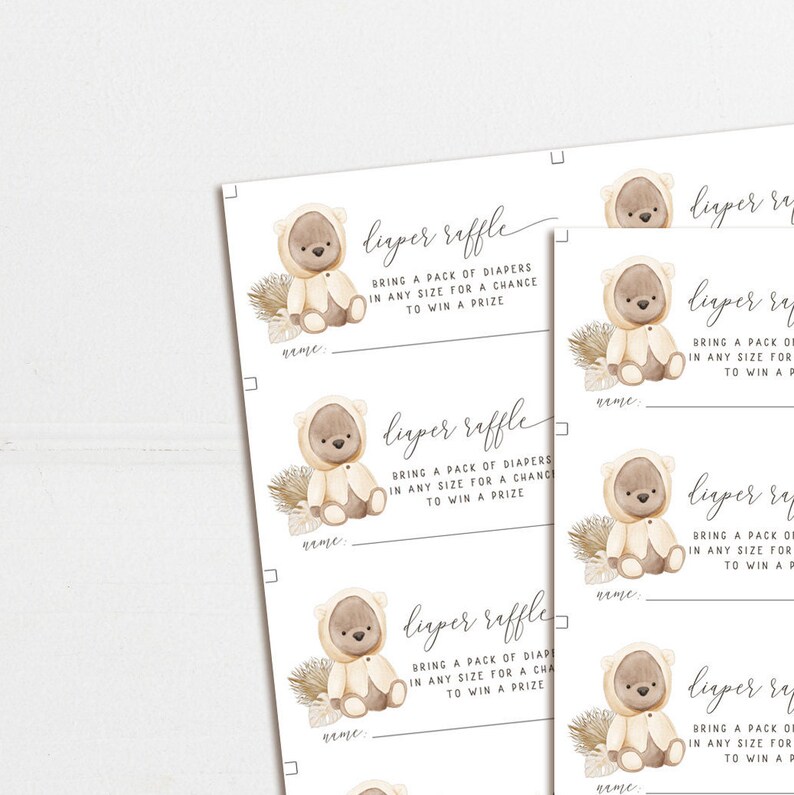 Bear Diaper Raffle Ticket Template Editable Bearly Wait Baby - Etsy