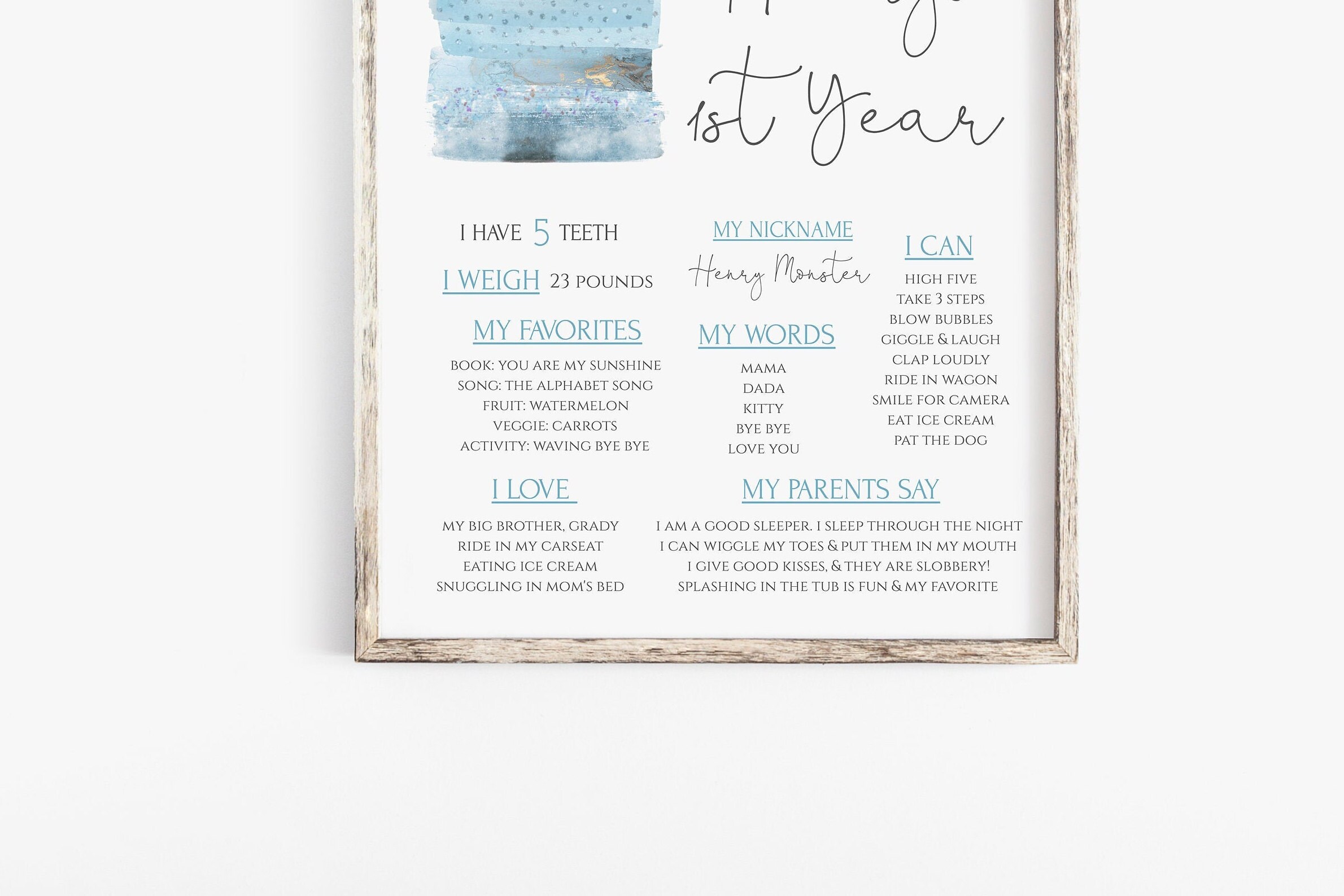 Boy Milestone 1st Birthday Sign Blue Birthday Cake Editable | Etsy