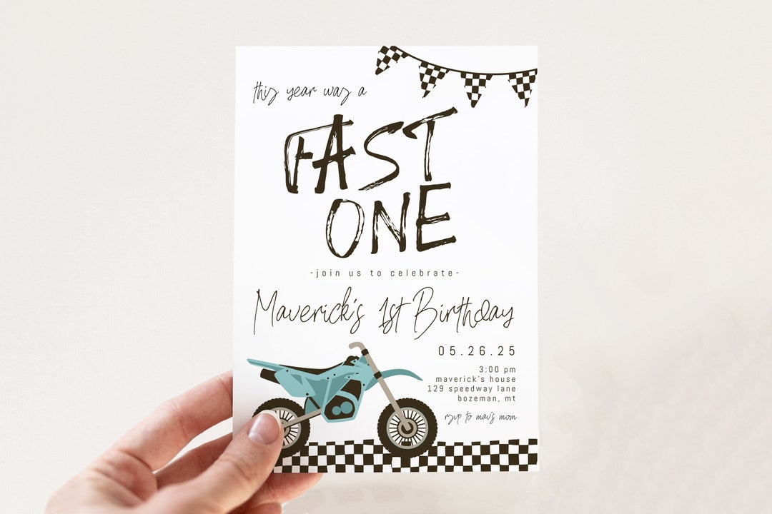 Dirt Bike 1st Birthday Invitation Template - Editable Fast ONE Birthday ...