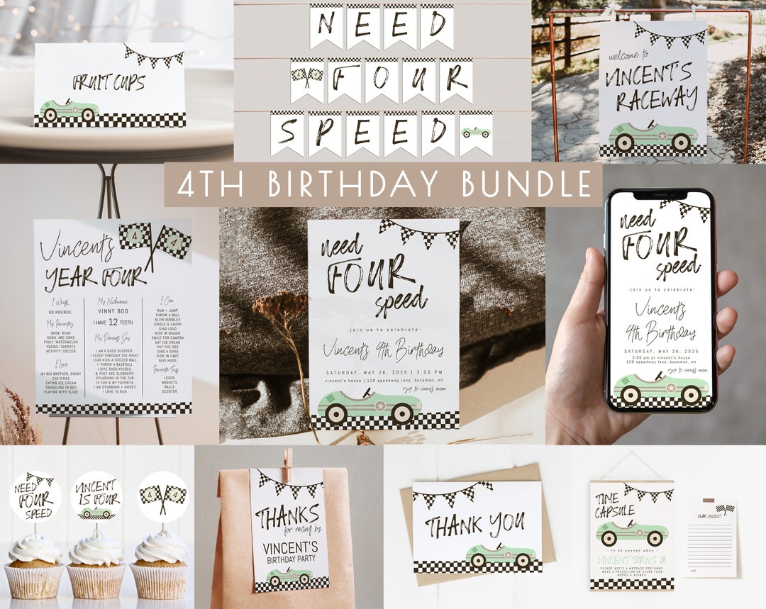 4th Birthday Bundle for Boy | Need FOUR Speed Editable Template Package ...