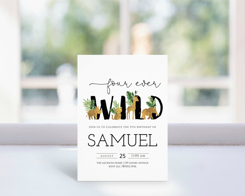 Four Ever Wild 4th Birthday Invitation Editable Template 4th - Etsy