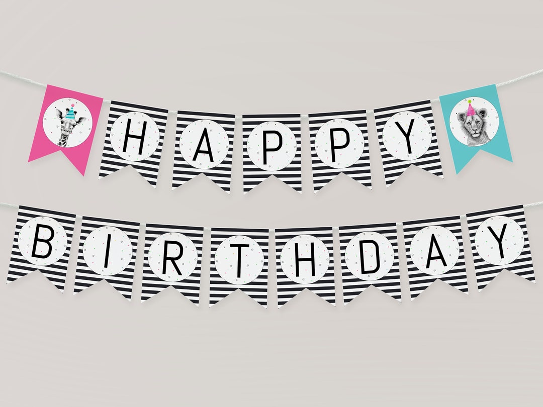 Party Animals Birthday Banner Template | Editable Happy Birthday ...