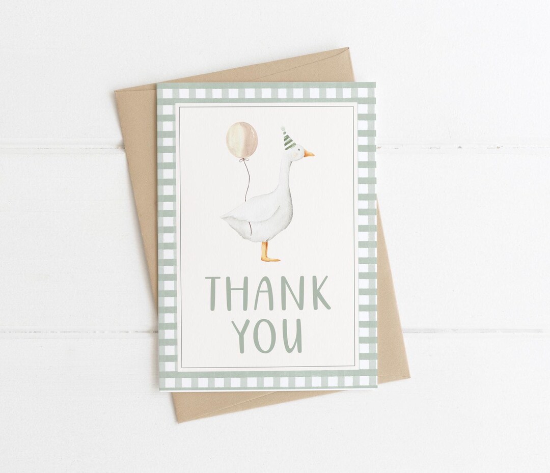 Thank You Card Template for One Silly Goose Theme | Editable Boy 1st ...