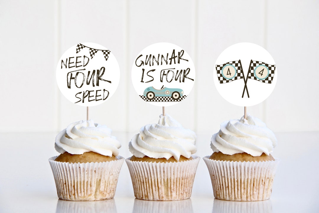 Need FOUR Speed Cupcake Topper Template | Editable Race Car 4th ...