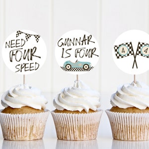 Need FOUR Speed Cupcake Topper Template | Editable Race Car 4th ...
