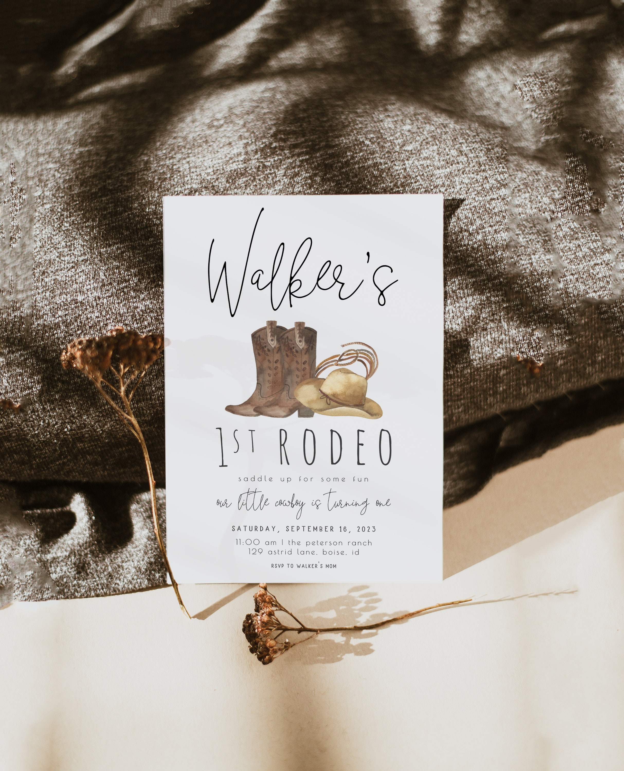 Editable 1st Rodeo Birthday Invitation Template | Our Little Cowboy is ...