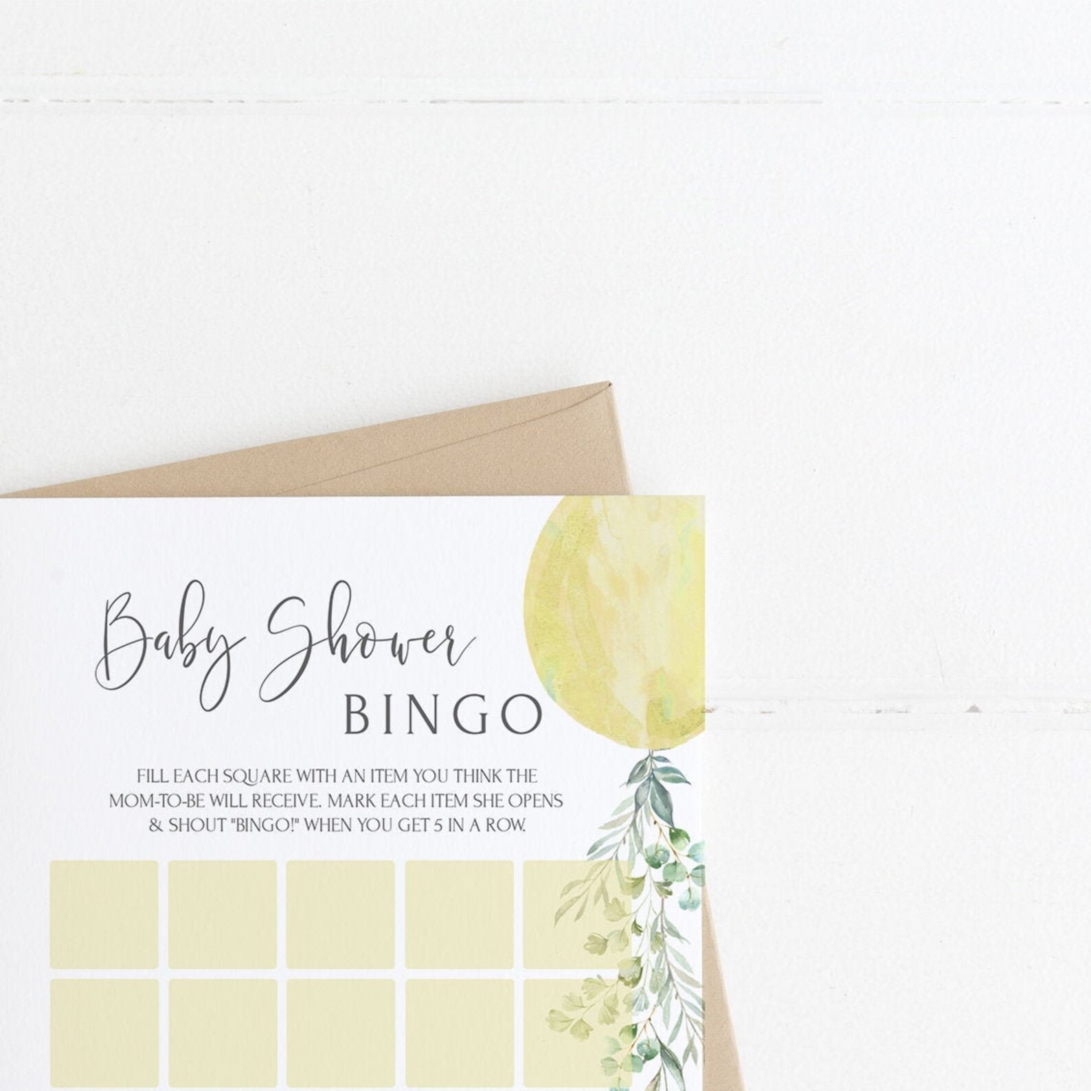 Yellow Bingo Baby Shower Printable Game Gender Neutral | Etsy
