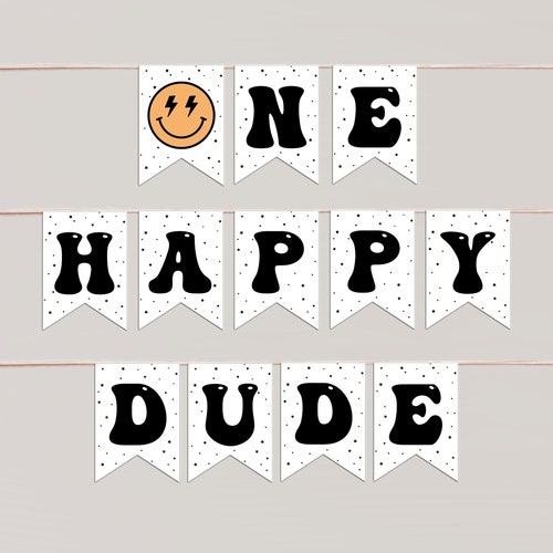 One Happy Dude Banner Boy 1st Birthday Smiley Face - Etsy