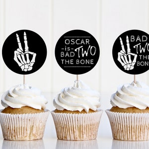 Bad TWO the Bone Cupcake Topper Template | Editable Bad 2 the Bone 2nd ...