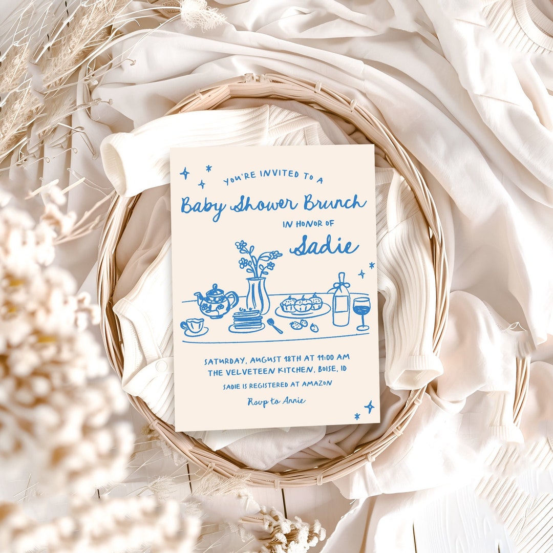 Baby Shower Brunch Invitation Template | Editable Hand Drawn Boy Baby ...