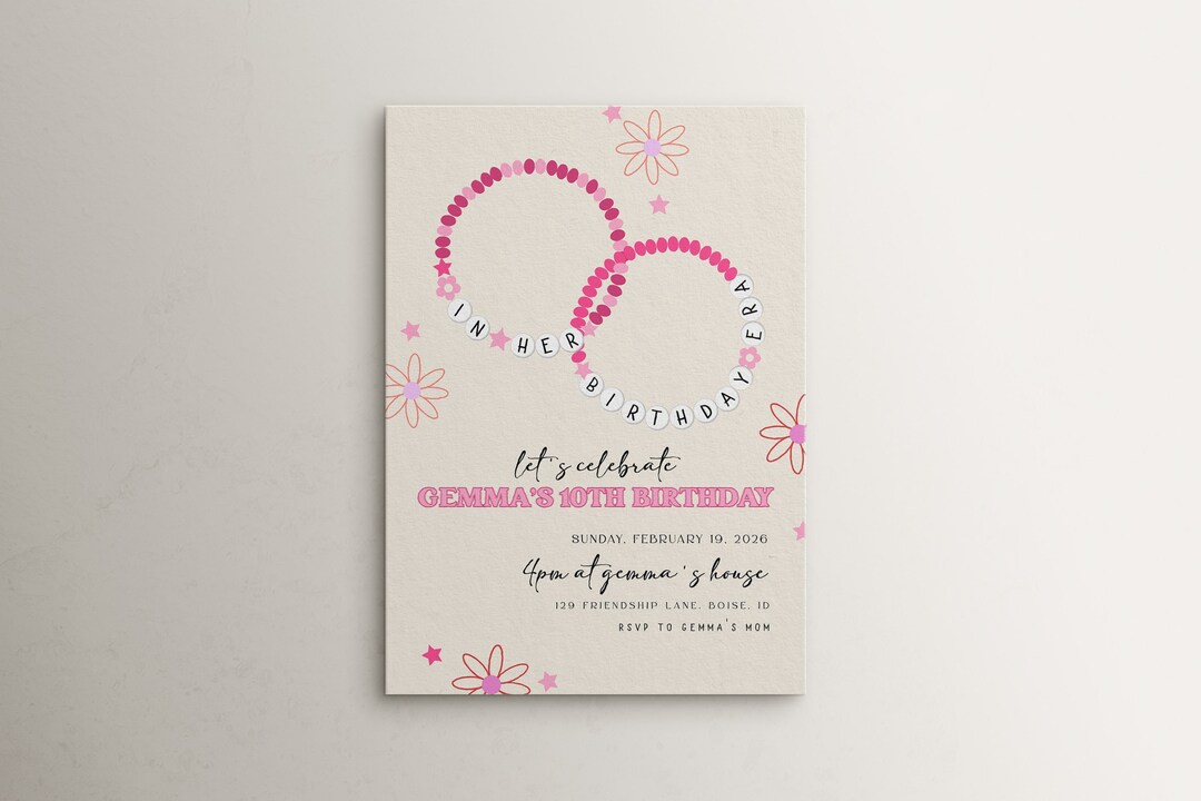 Friendship Bracelet Birthday Invitation Template | Editable in Her ...