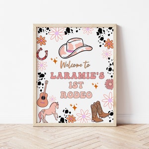 1st Rodeo Girl Birthday Welcome Sign | Space Cowgirl First Birthday ...