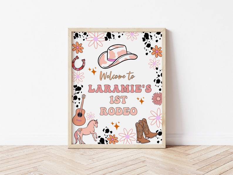 1st Rodeo Girl Birthday Welcome Sign | Space Cowgirl First Birthday ...