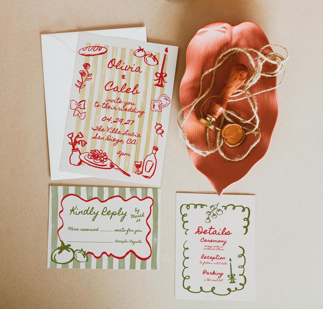 Italian Wedding Suite - Editable Templates | DIY Hand Drawn Tomato ...