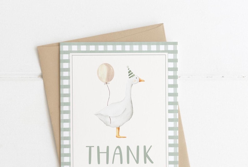 Thank You Card Template for One Silly Goose Theme | Editable Boy 1st ...
