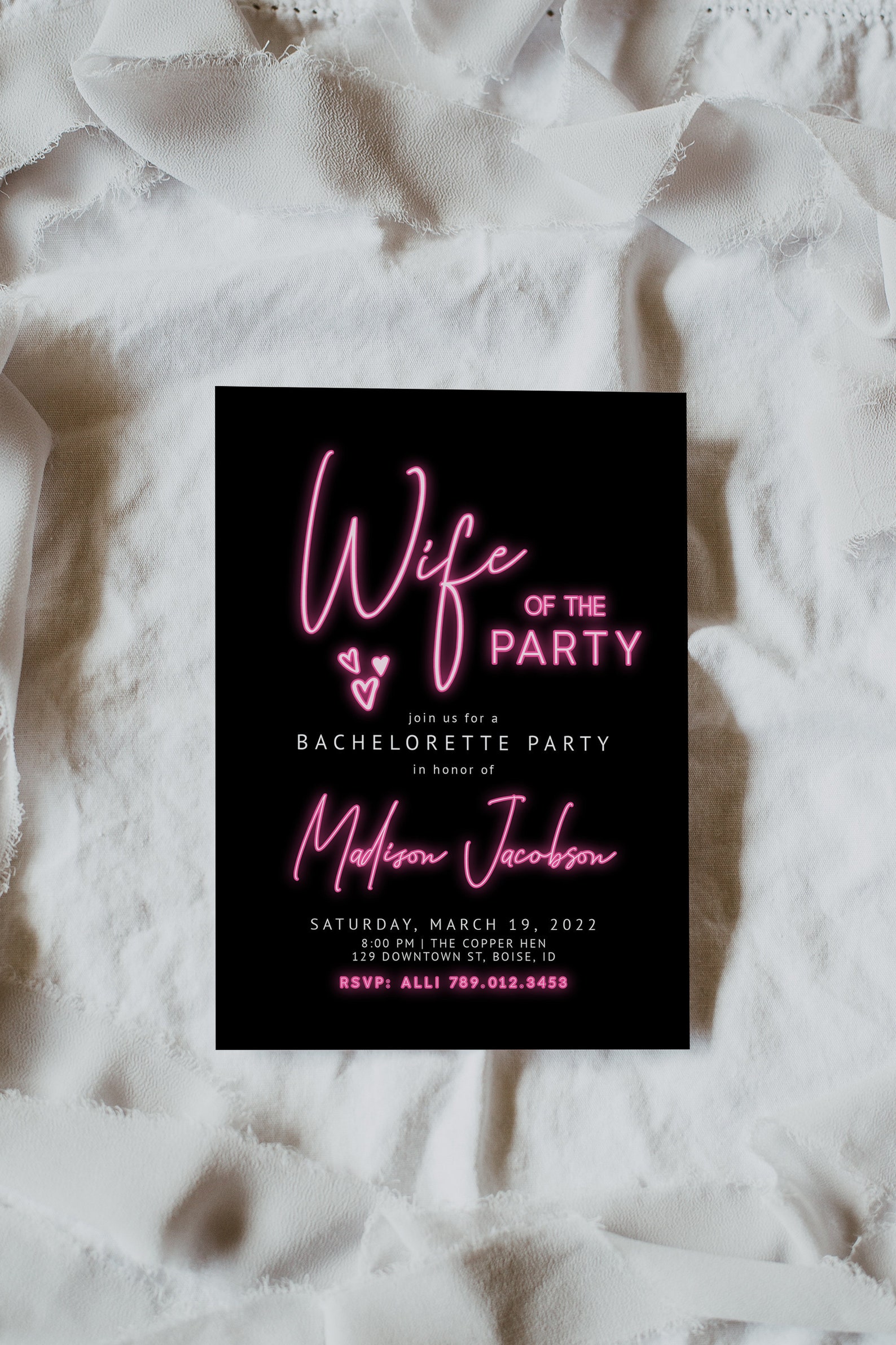 Wife of the Party Bridal Shower Invitation Editable Template | Black ...