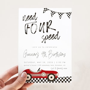 Need FOUR Speed Birthday Invitation Template Editable Red Race Car 4th ...