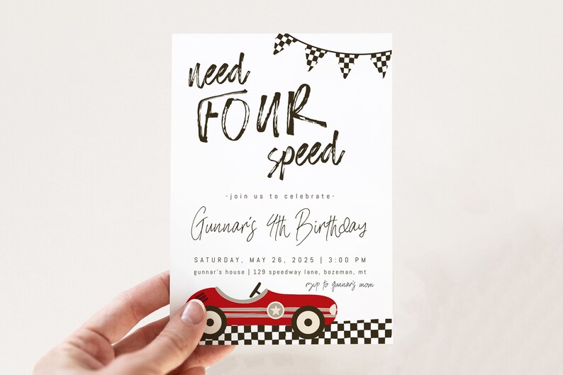 Need FOUR Speed Birthday Invitation Template Editable Red - Etsy