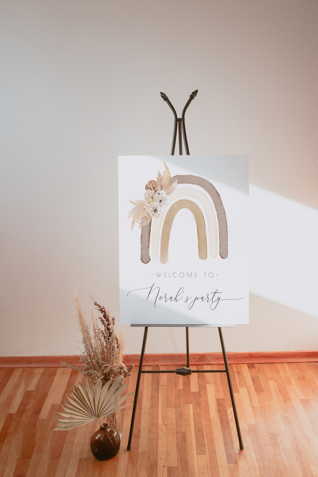 Boho Rainbow Welcome Sign Template Birthday Party | Modern Beige ...