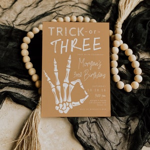 Trick or THREE 3rd Birthday Invitation Template | Fall Halloween Third ...
