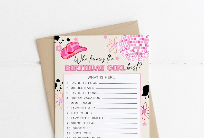 Who Knows Birthday Girl Best Cowgirl Birthday Girl Quiz | Editable How ...