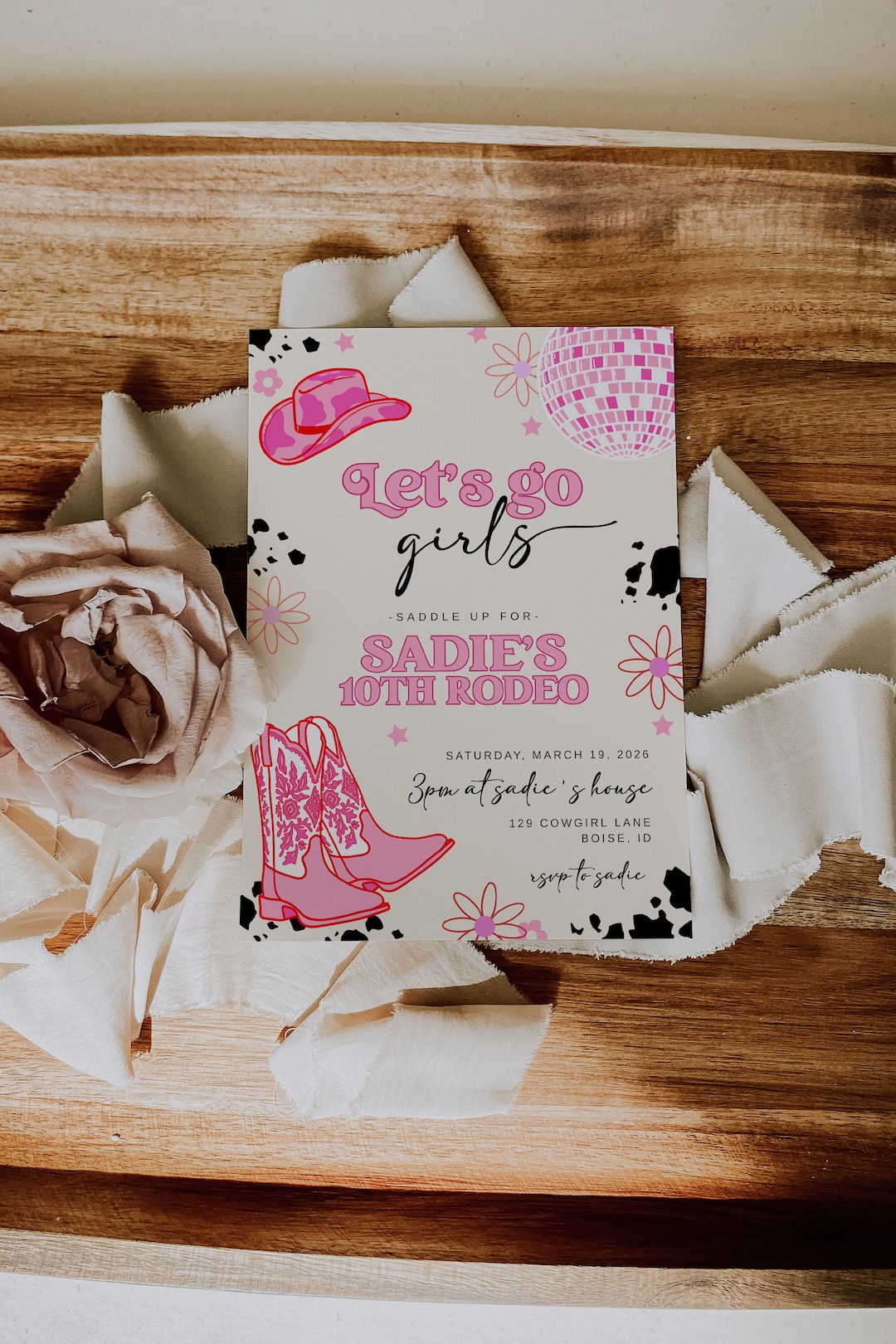 Let's Go Girls Birthday Invitation Template | Editable Hot Pink Cowgirl ...