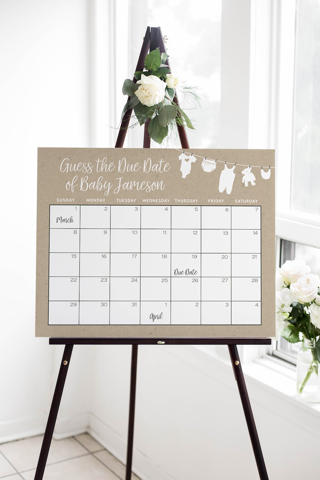Guess Baby's Due Date Calendar Baby Shower Game Template | Editable ...