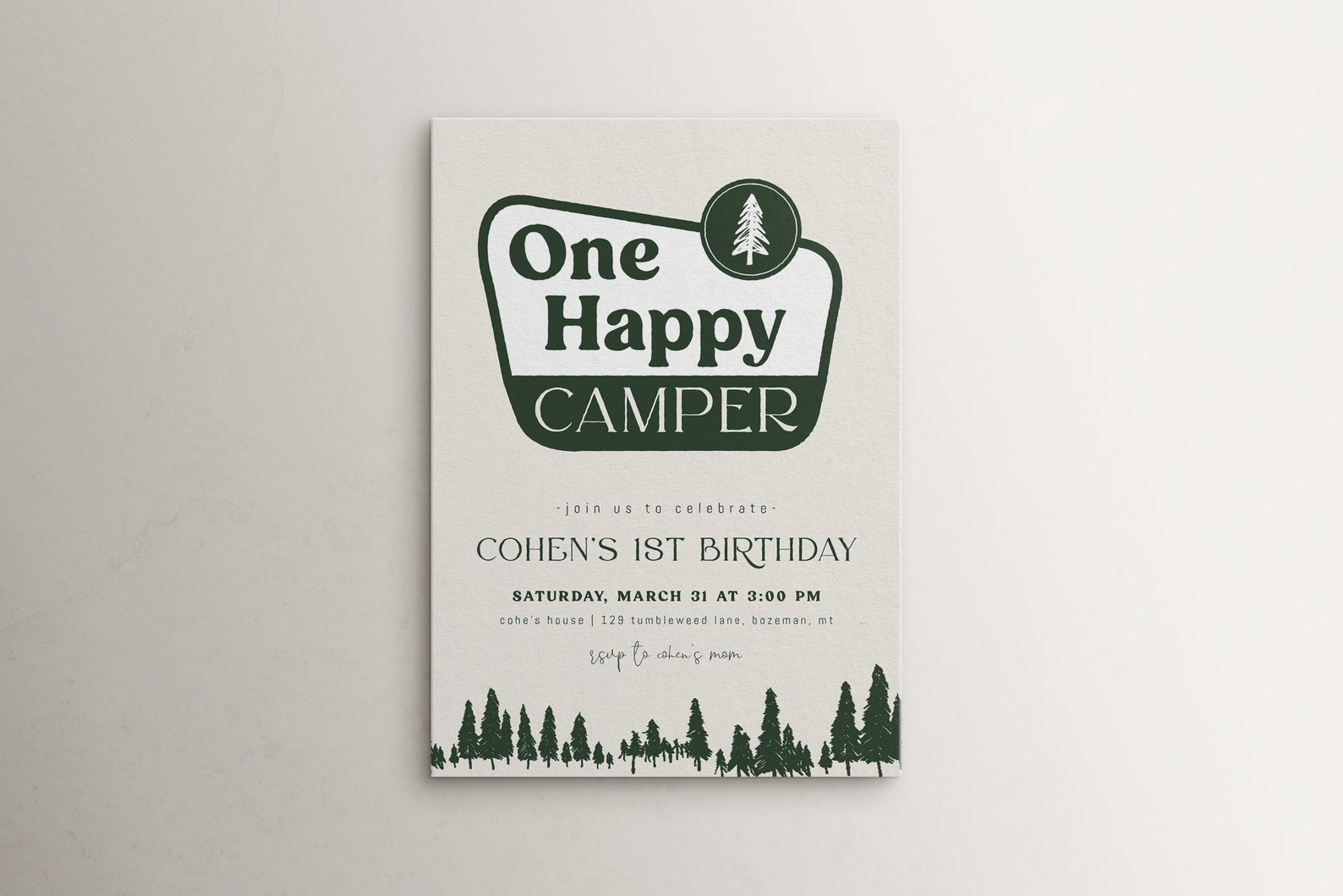 One Happy Camper Birthday Invitation Template Editable National Park Sign 1st Birthday Invite ...