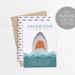 Shark Birthday Invitation Modern Shark Editable Template | Etsy
