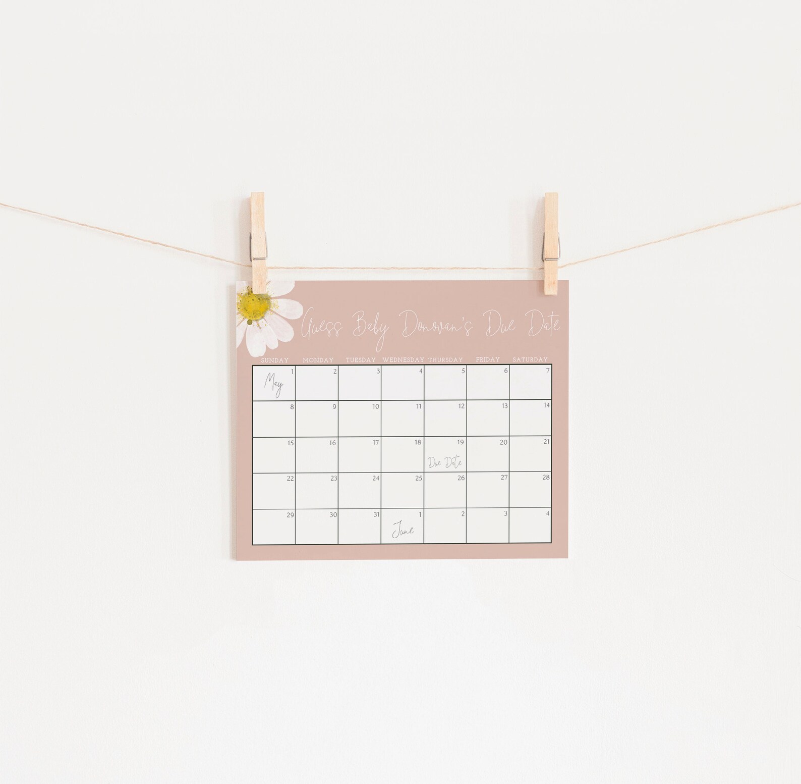 Guess Baby's Due Date Calendar Template Girl Daisy Pink | Etsy