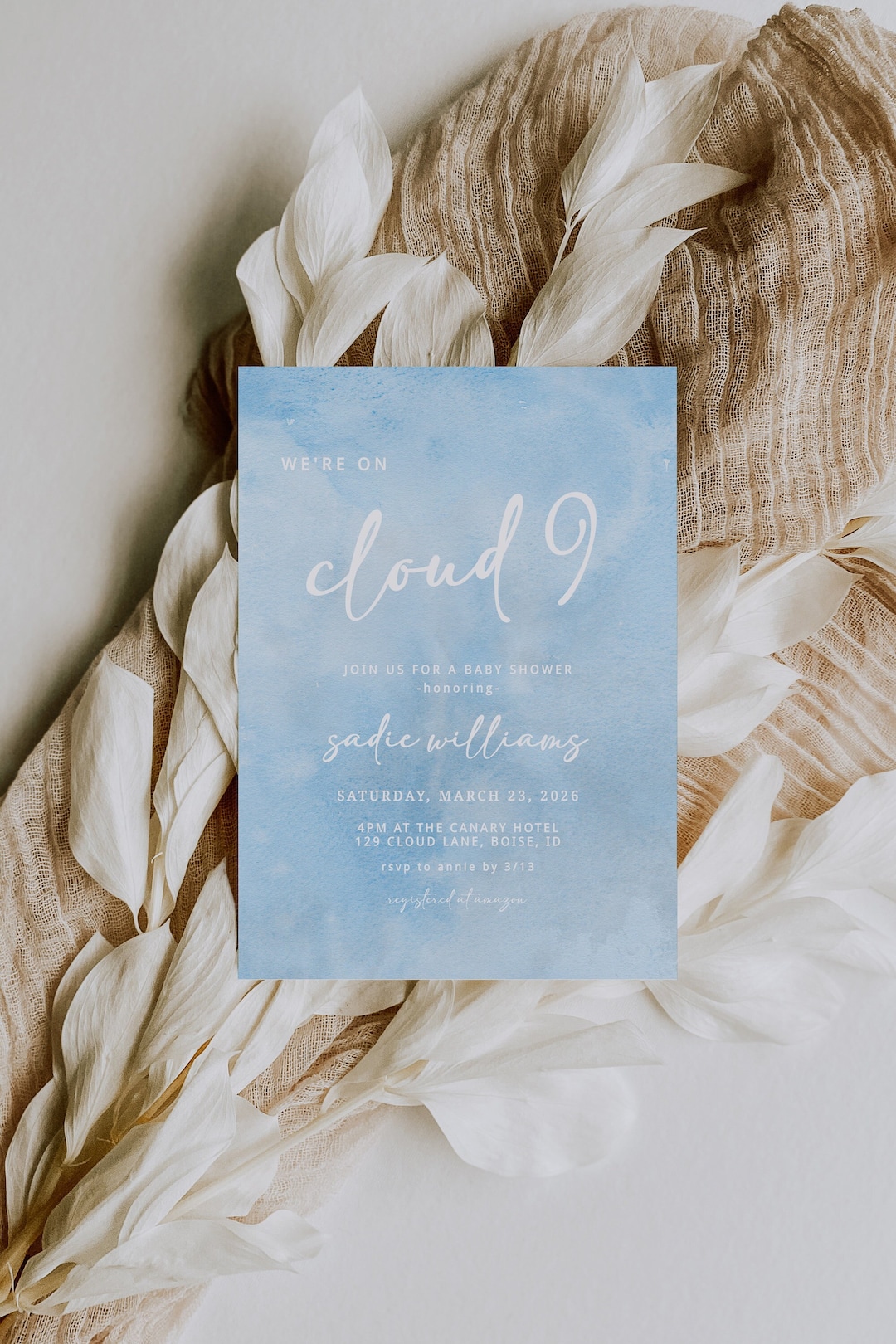 Editable Cloud 9 Baby Shower Invitation Template | We're on Cloud Nine ...