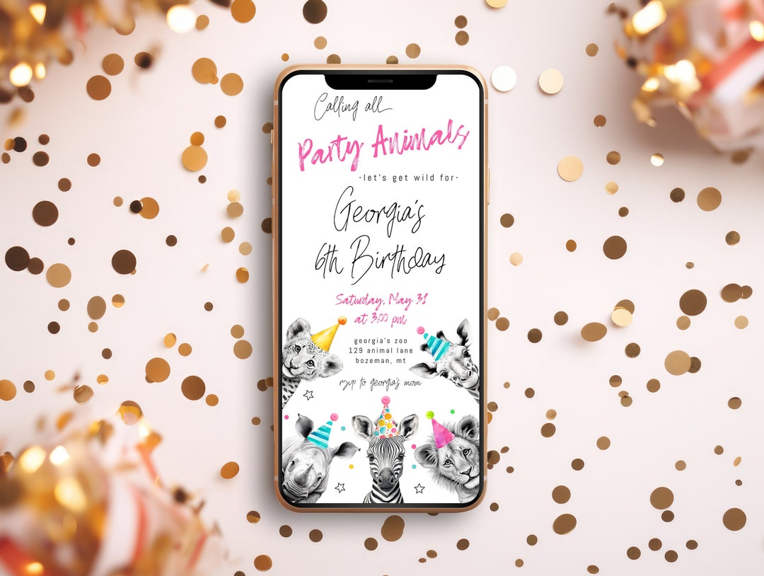 Editable Party Animals Birthday Text Invitation Template | Calling All ...
