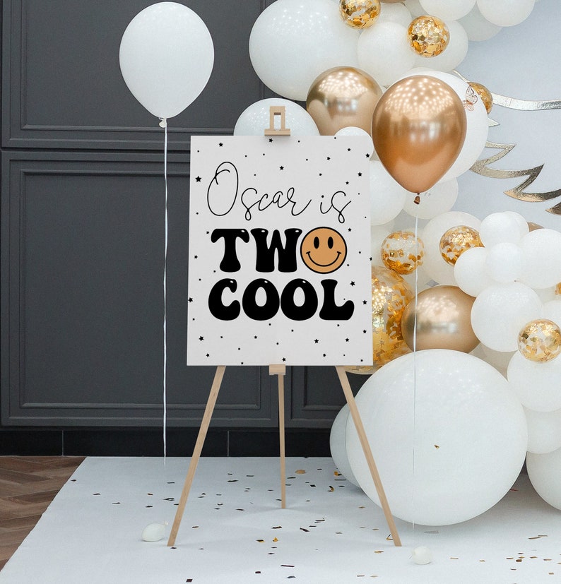 TWO Cool Birthday Welcome Sign Template Editable Smiley Face - Etsy