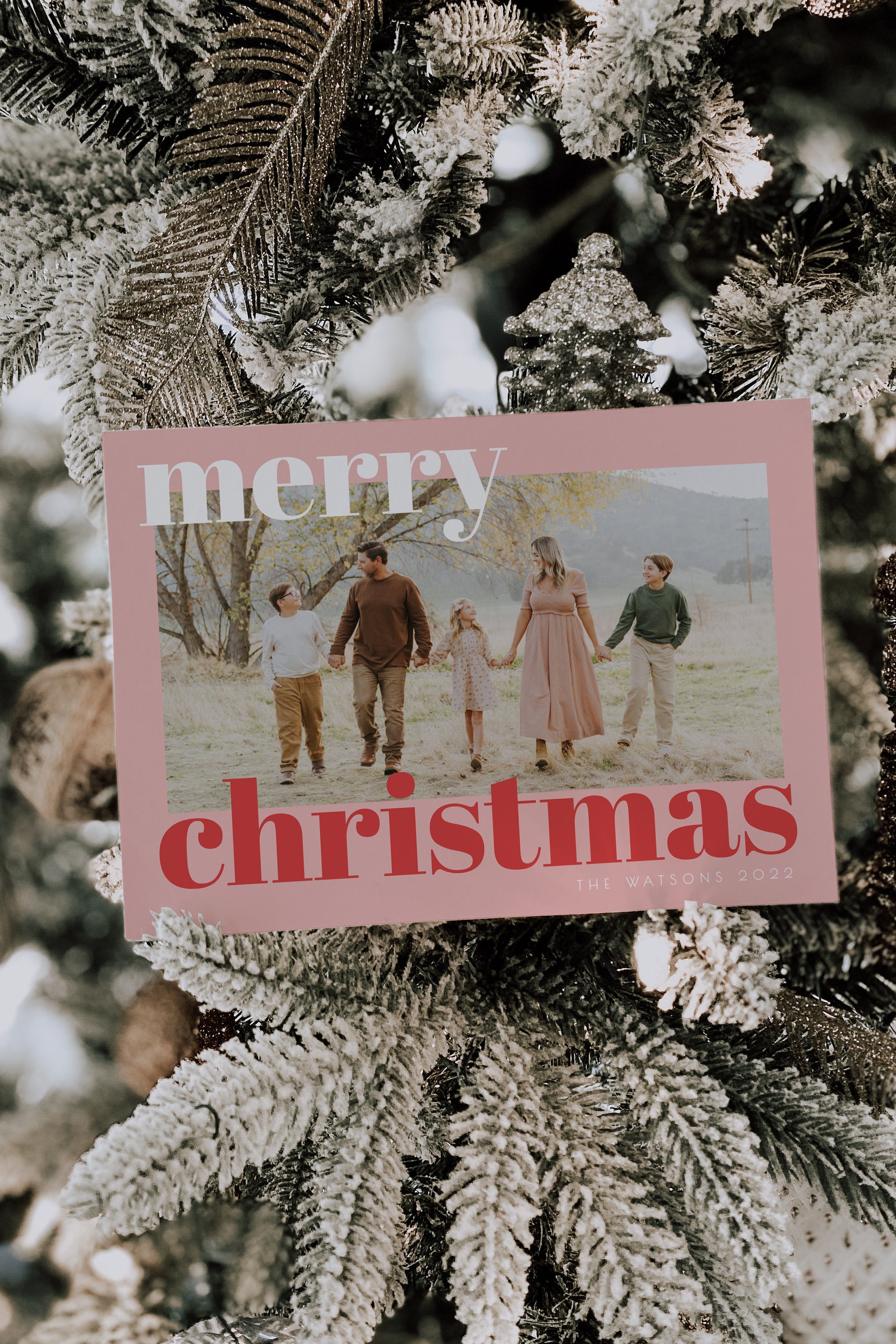 Pink Christmas Card Template With Photo Merry Christmas Pink - Etsy
