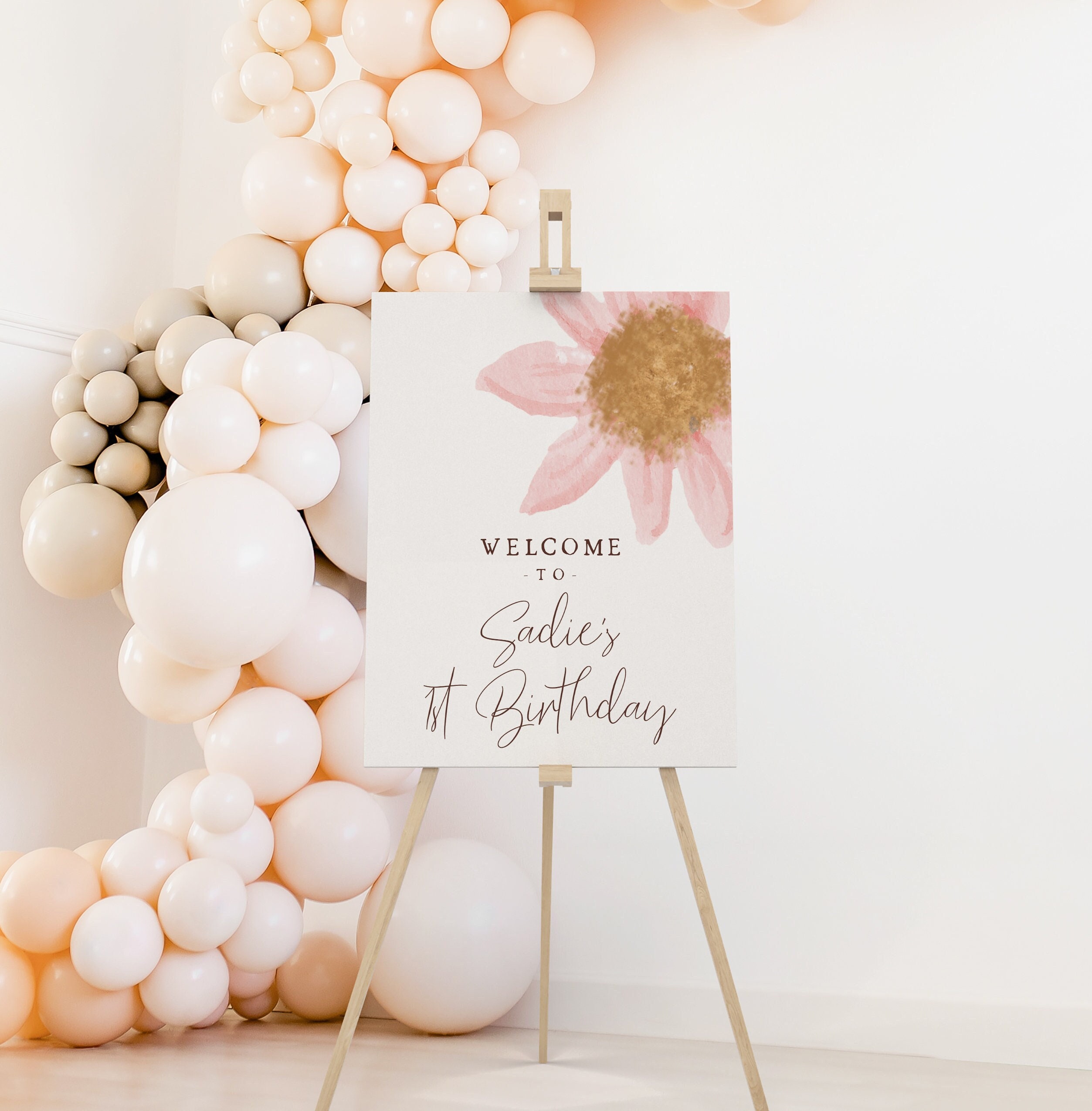 Wildflower Welcome Sign Template Editable Pink Daisy - Etsy