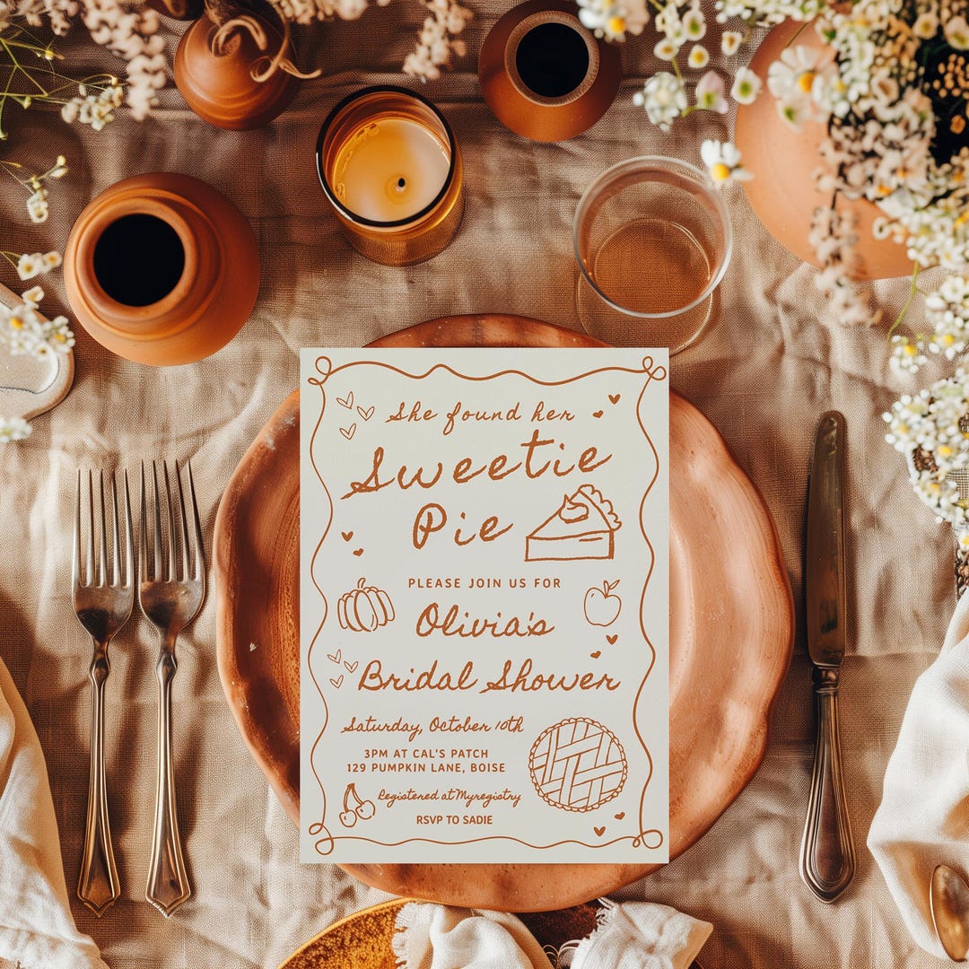 Sweetie Pie Bridal Shower Invitation Template | Editable DIY Pie Fall ...