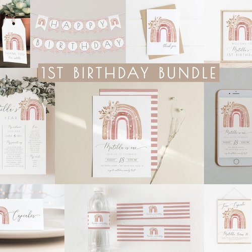 Boho Rainbow Birthday Invitation Bundle Rainbow First - Etsy