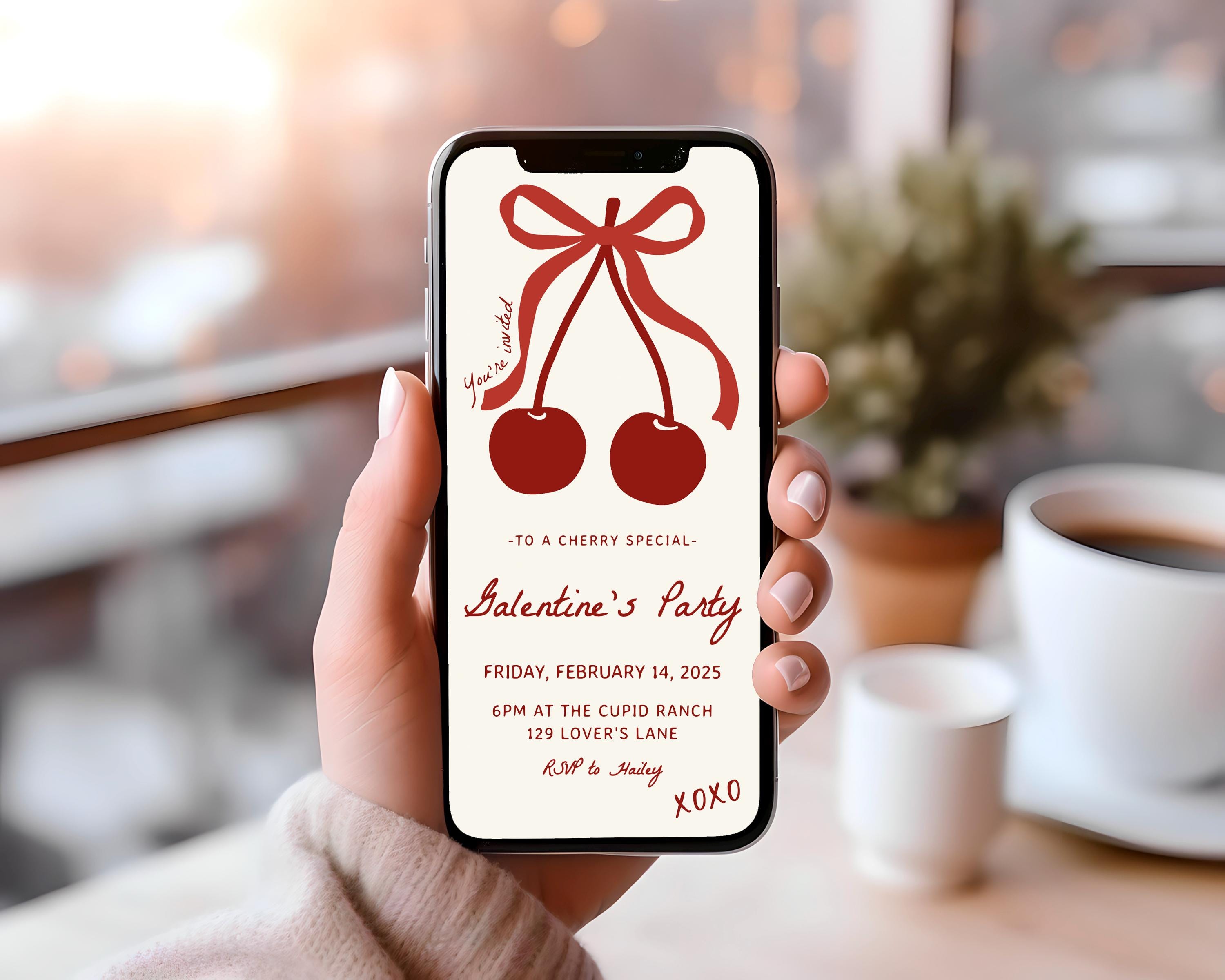 Editable Cherry Valentine's Party Text Invitation Template | Hand Drawn ...