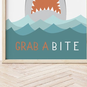Grab a Bite Shark Birthday Party Food Table Editable Sign Template ...