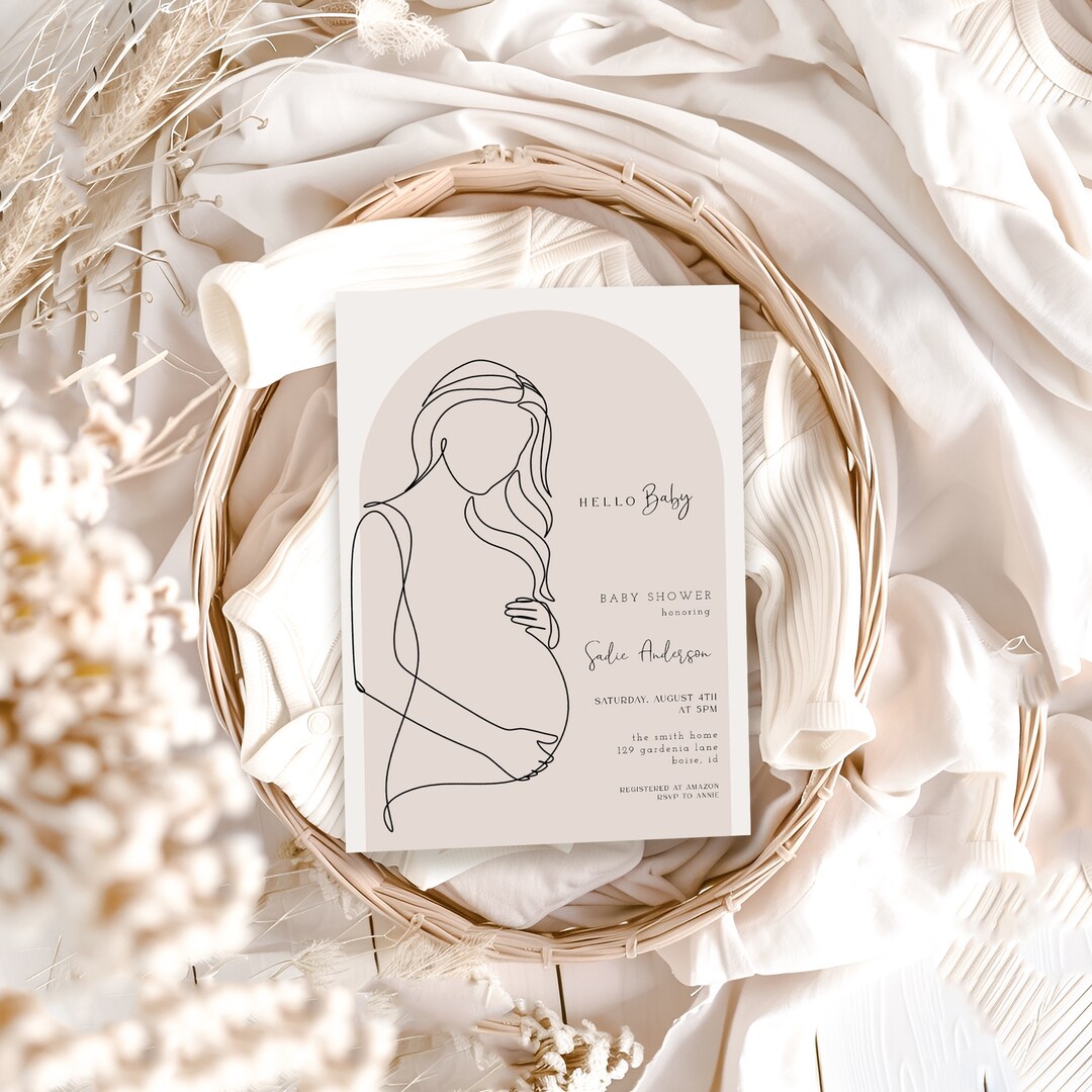 Editable Belly Baby Shower Invitation Template | Elegant Pregnant ...