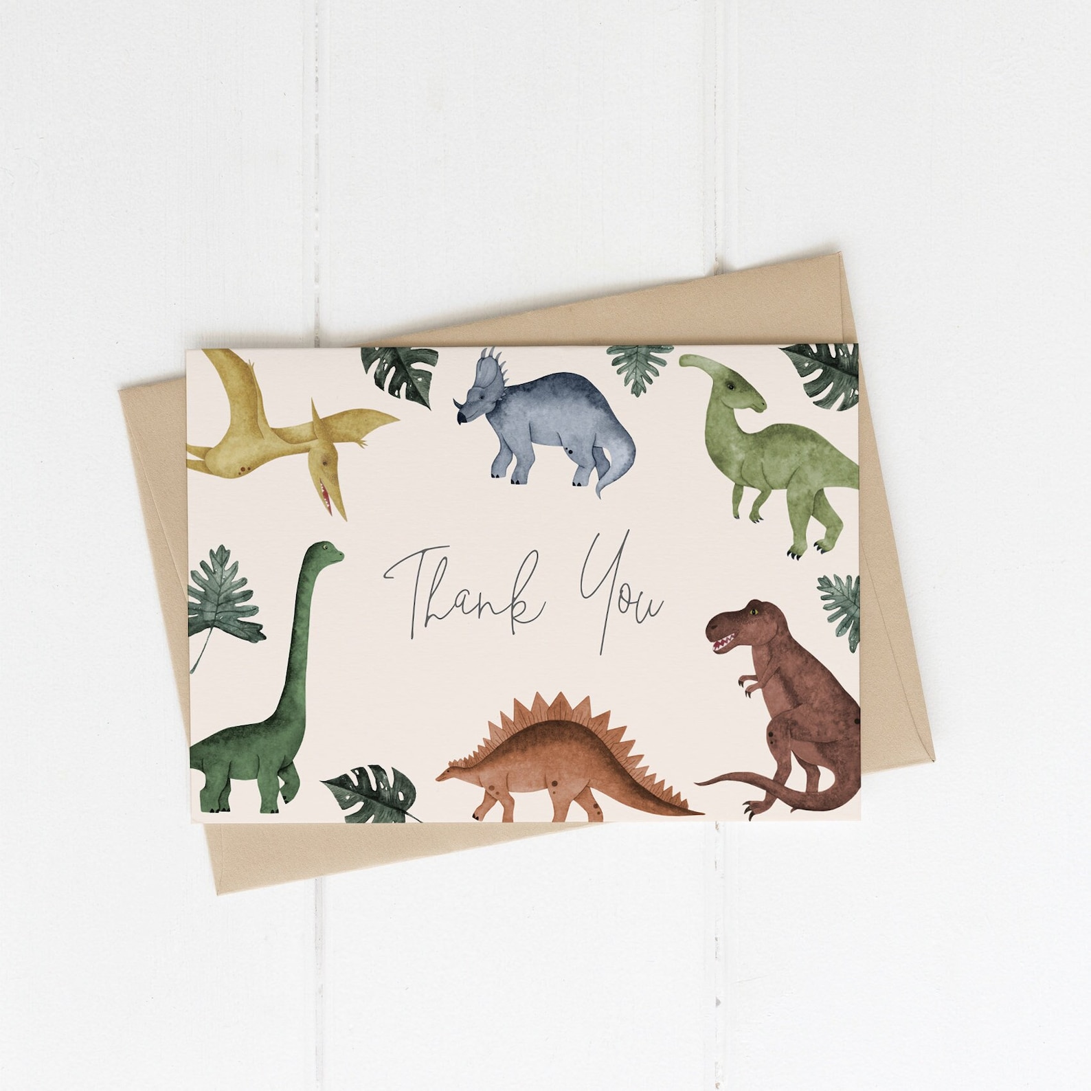 Dinosaur Thank You Card File Stomp Chomp Roar Wild One Muted - Etsy