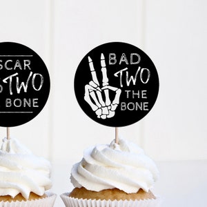 Bad TWO the Bone Cupcake Topper Template | Editable Bad 2 the Bone 2nd Birthday Printable ...