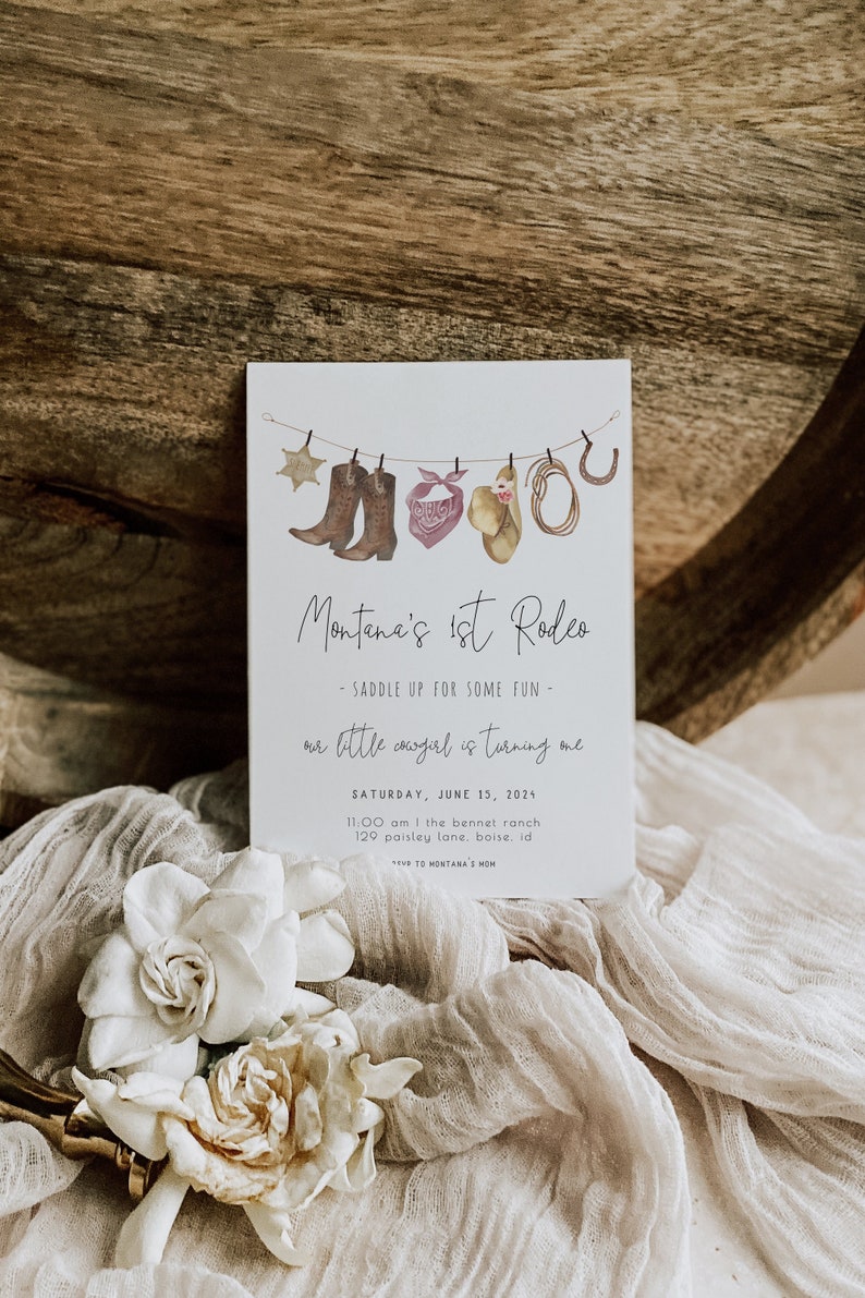 My 1st Rodeo Girl Birthday Invitation Template | Our Little Cowgirl is ...