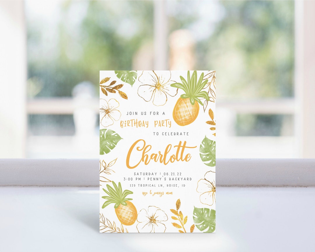 Pineapple Birthday Invitation | Tropical Birthday Editable Template ...