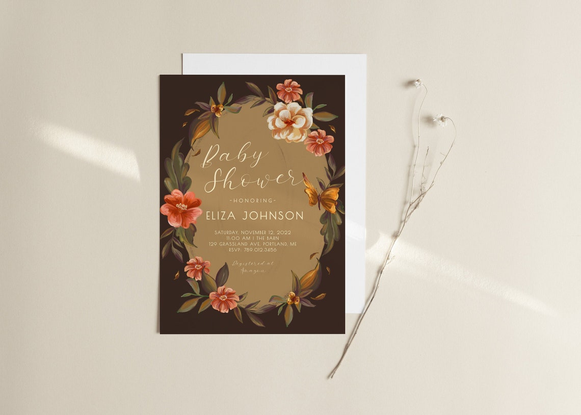 Vintage Baby Shower Invitation Brown Gender Neutral Garden | Etsy