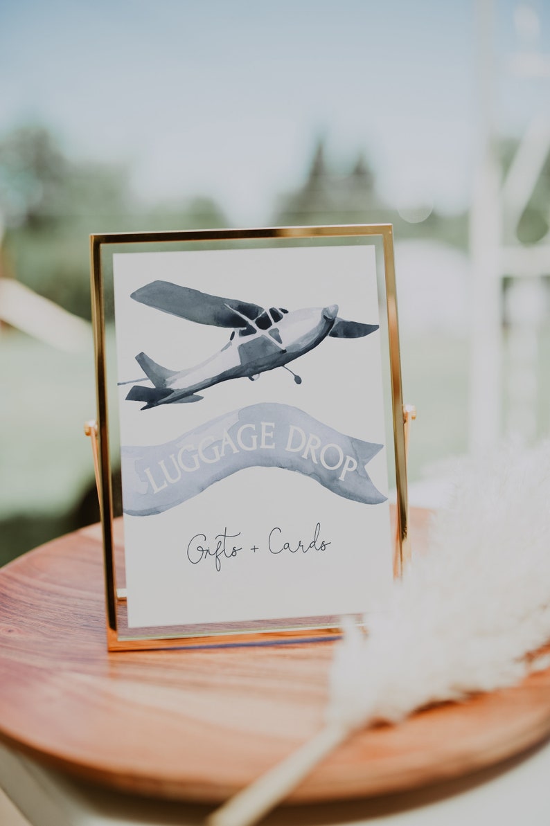 Airplane Baby Shower Luggage Drop Gifts & Cards Sign | Aviator Baby ...