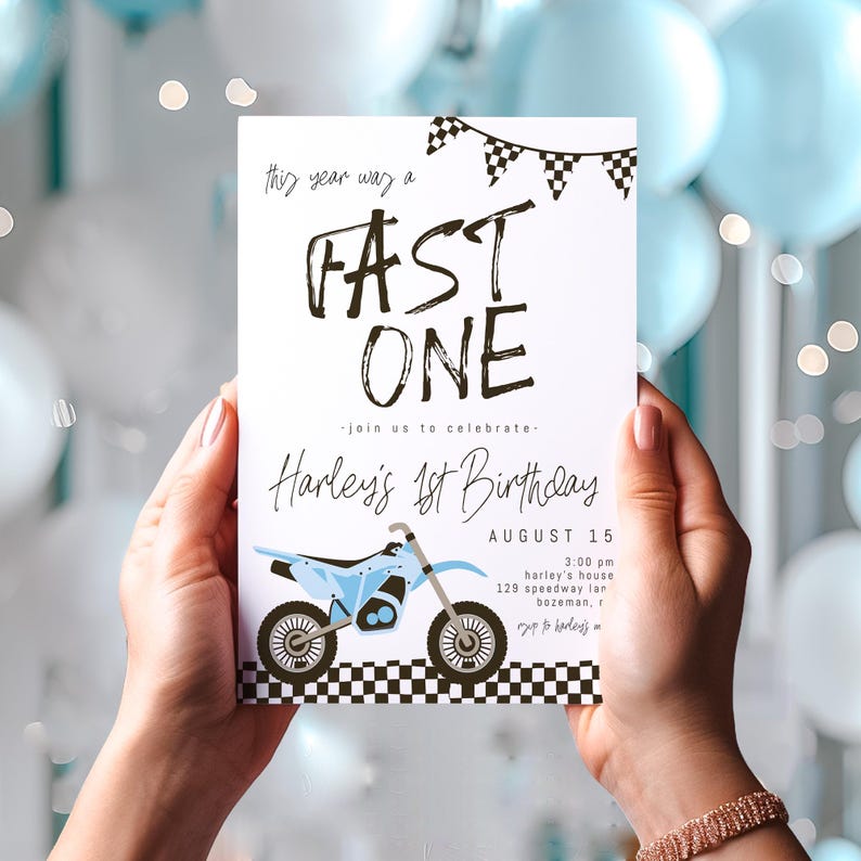 Dirt Bike Fast ONE Birthday Bundle | Editable Racing Template Package ...