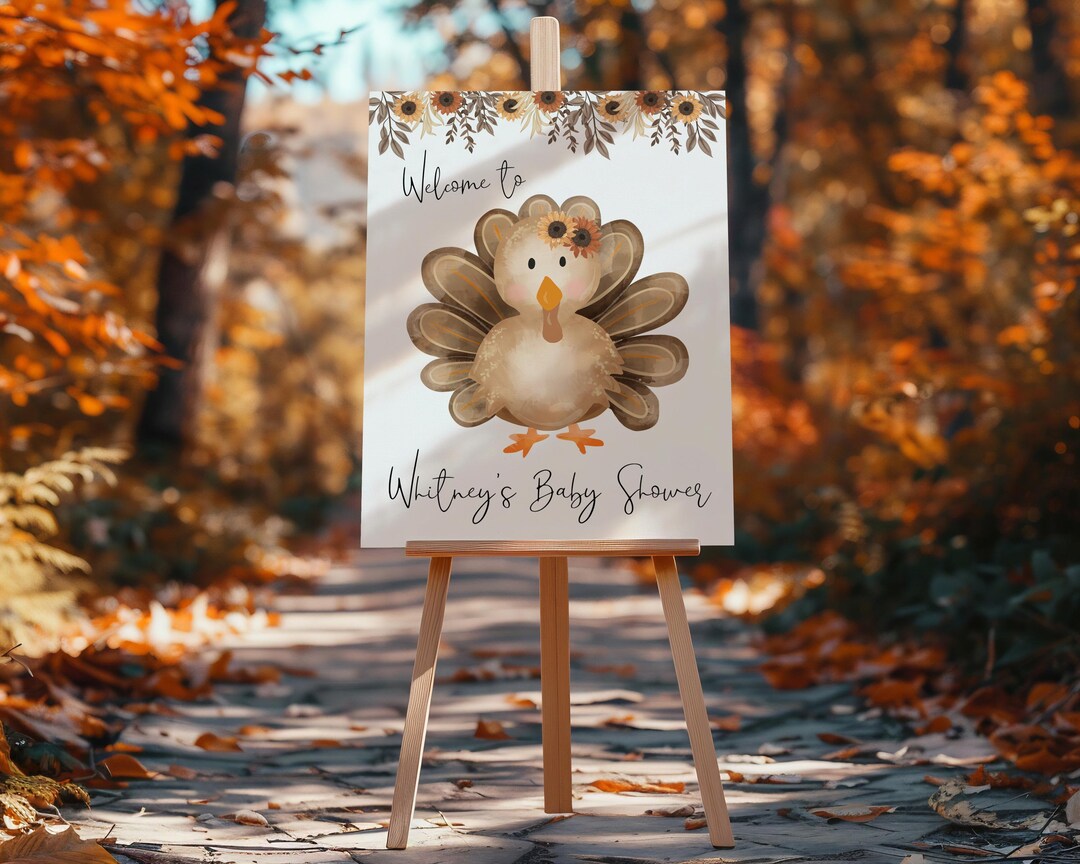 Turkey Baby Shower Welcome Sign Template | Editable A Little Turkey is ...