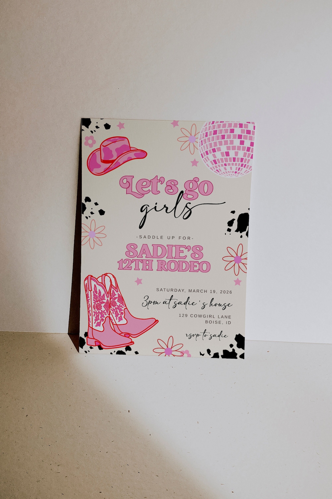 Editable Let's Go Girls Birthday Invitation Template | Pink Cowgirl ...