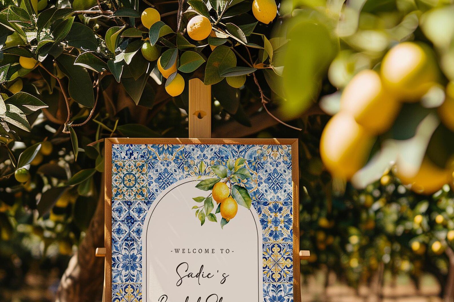 Editable Mediterranean Lemon Welcome Sign Template | Blue Tile Almafi ...
